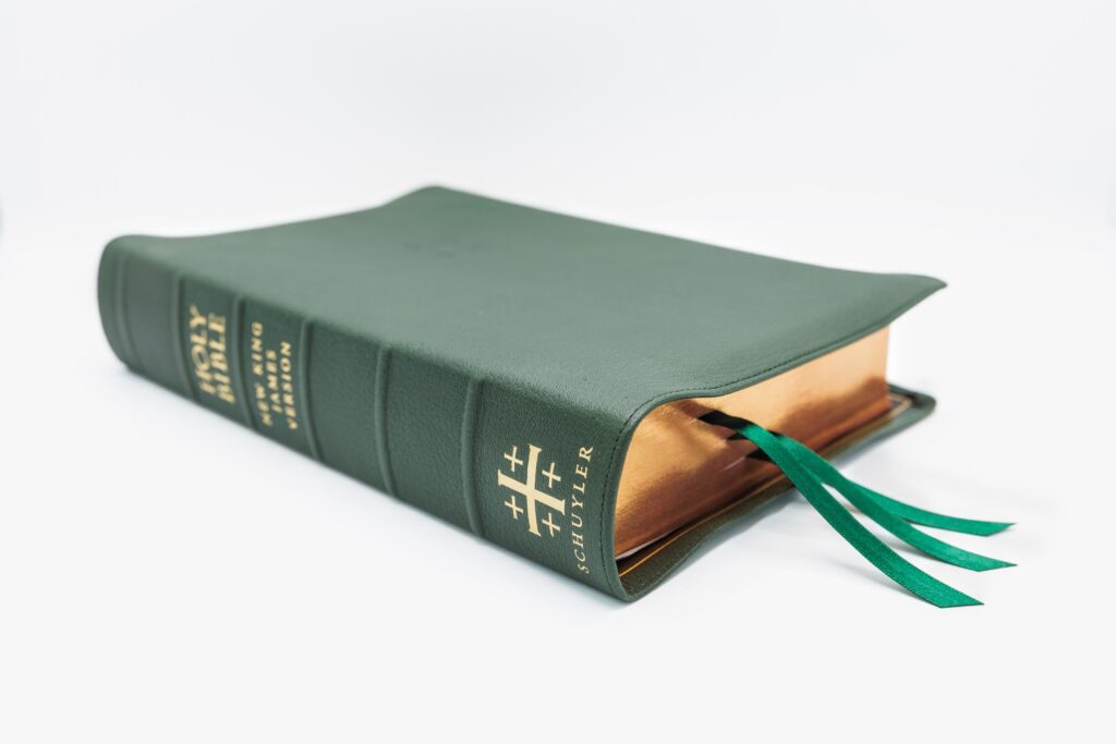 Schuyler Wide Margin Quentel NKJV, Dark Green Goatskin Bible | EvBible.com