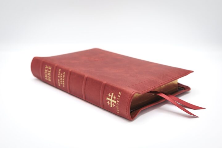 Schuyler Personal Size Quentel NKJV, Full Yapp Marbled Crimson Calfskin ...